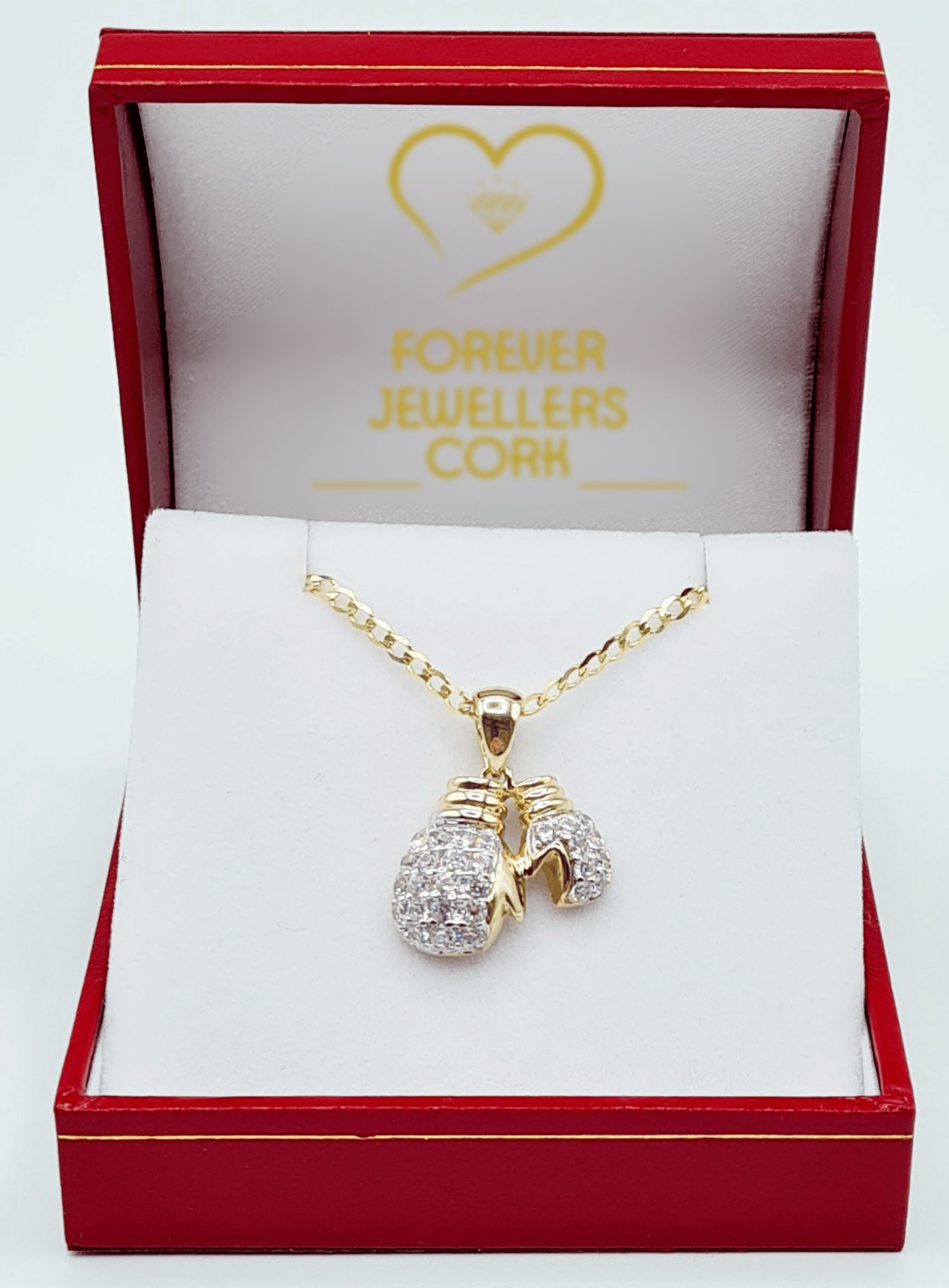 9ct Gold CZ Boxing Glove Pendant on 20" Curb Chain | Forever Jewellers ...